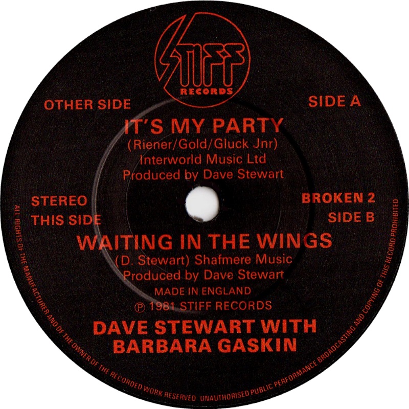 Dave Stewart & Barbara Gaskin - It's My Party! (7"si UK 1981) - Het ...