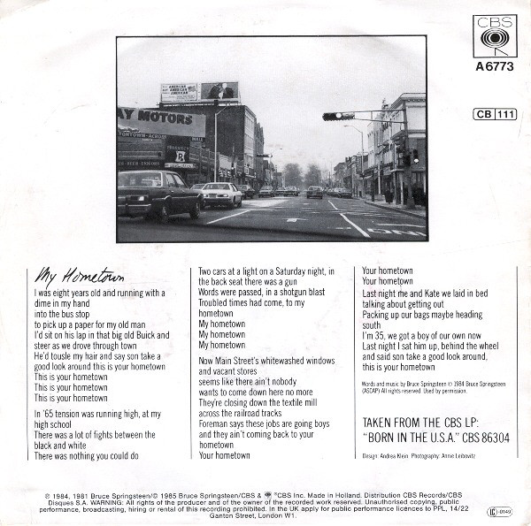 Bruce Springsteen - My Hometown (7"si 1984) - Het Plaathuis