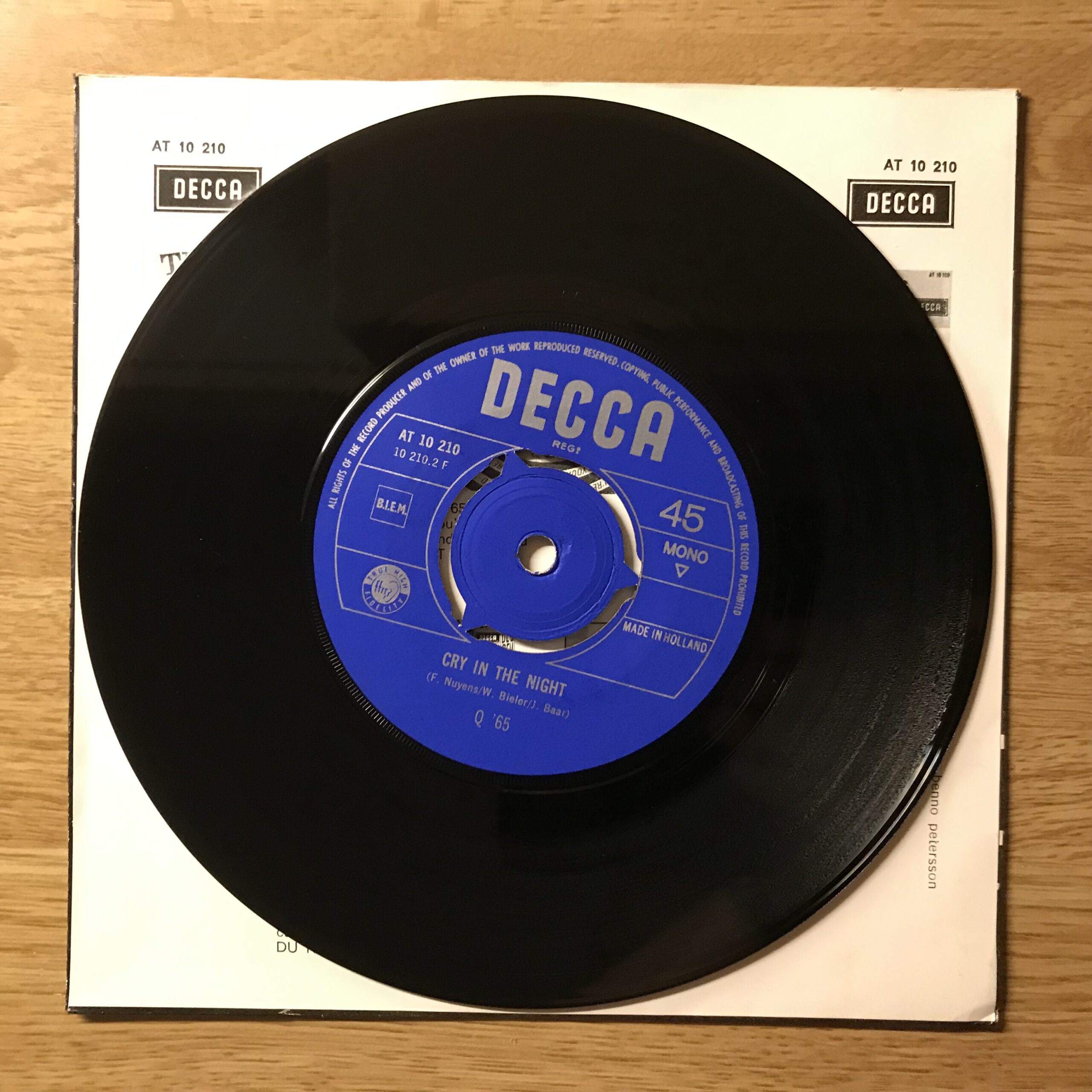 Q65 - The Life I Live / Cry in the Night (7"si NL 1966) - Het Plaathuis